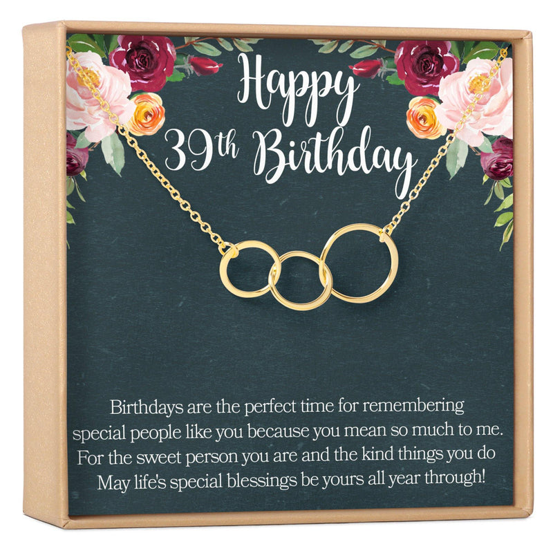 39th Birthday Gift Necklace: Birthday Gift, Jewelry Gift For Her, 3 ...